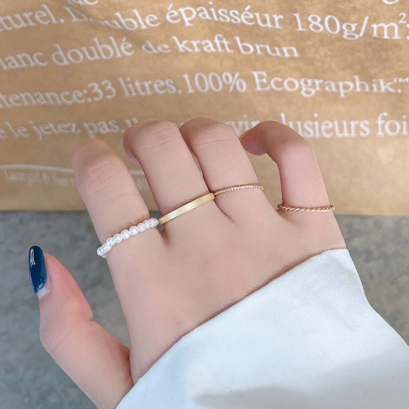 🔥B.two👍 Korea Female Pearl Rings Women Gold Metal Ring Set Fashion ...