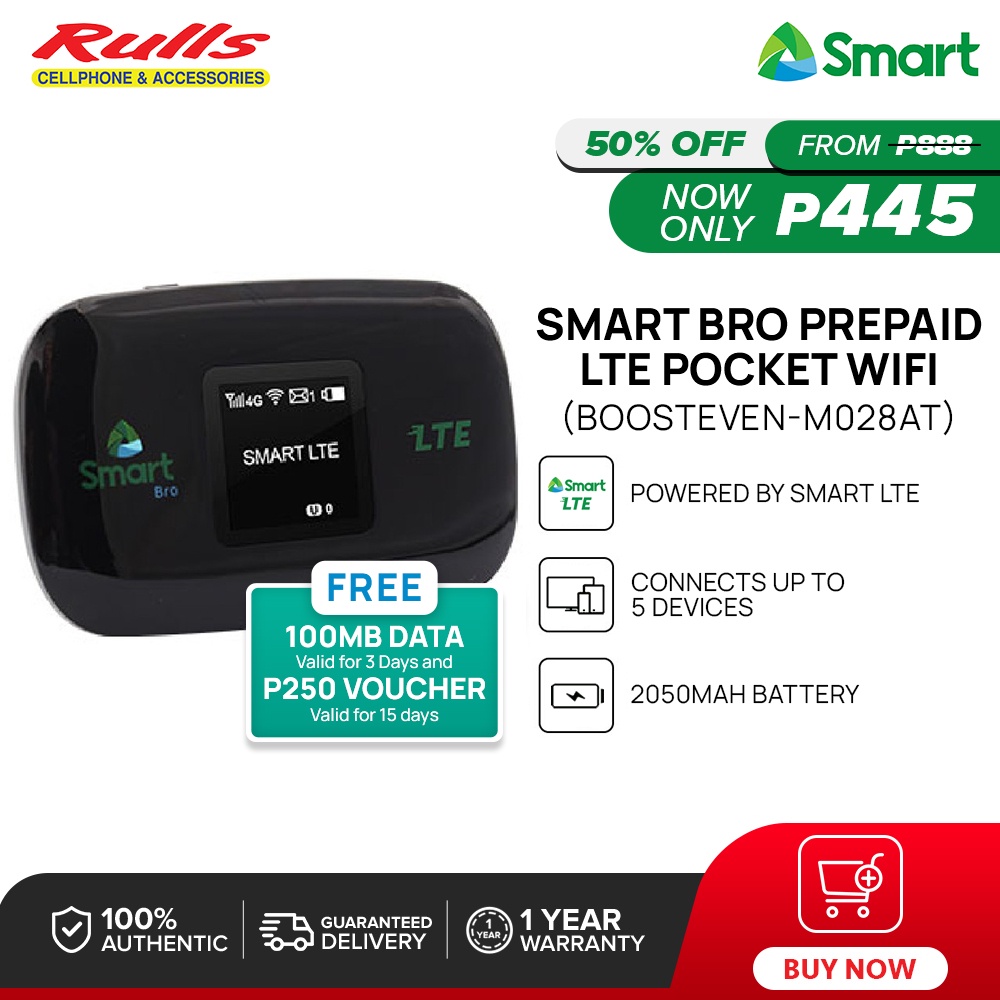 SMART Bro Prepaid LTE Pocket WiFi (Boosteven-M028AT) with FREE 100MB ...