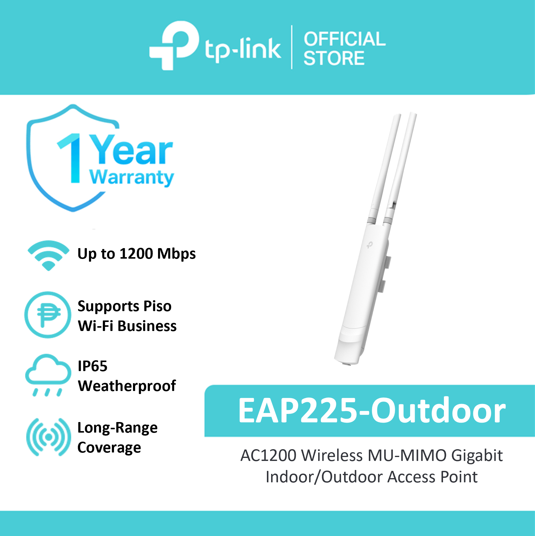 TP-Link EAP225-Outdoor AC1200 Wireless MU-MIMO Gigabit Indoor/Outdoor ...