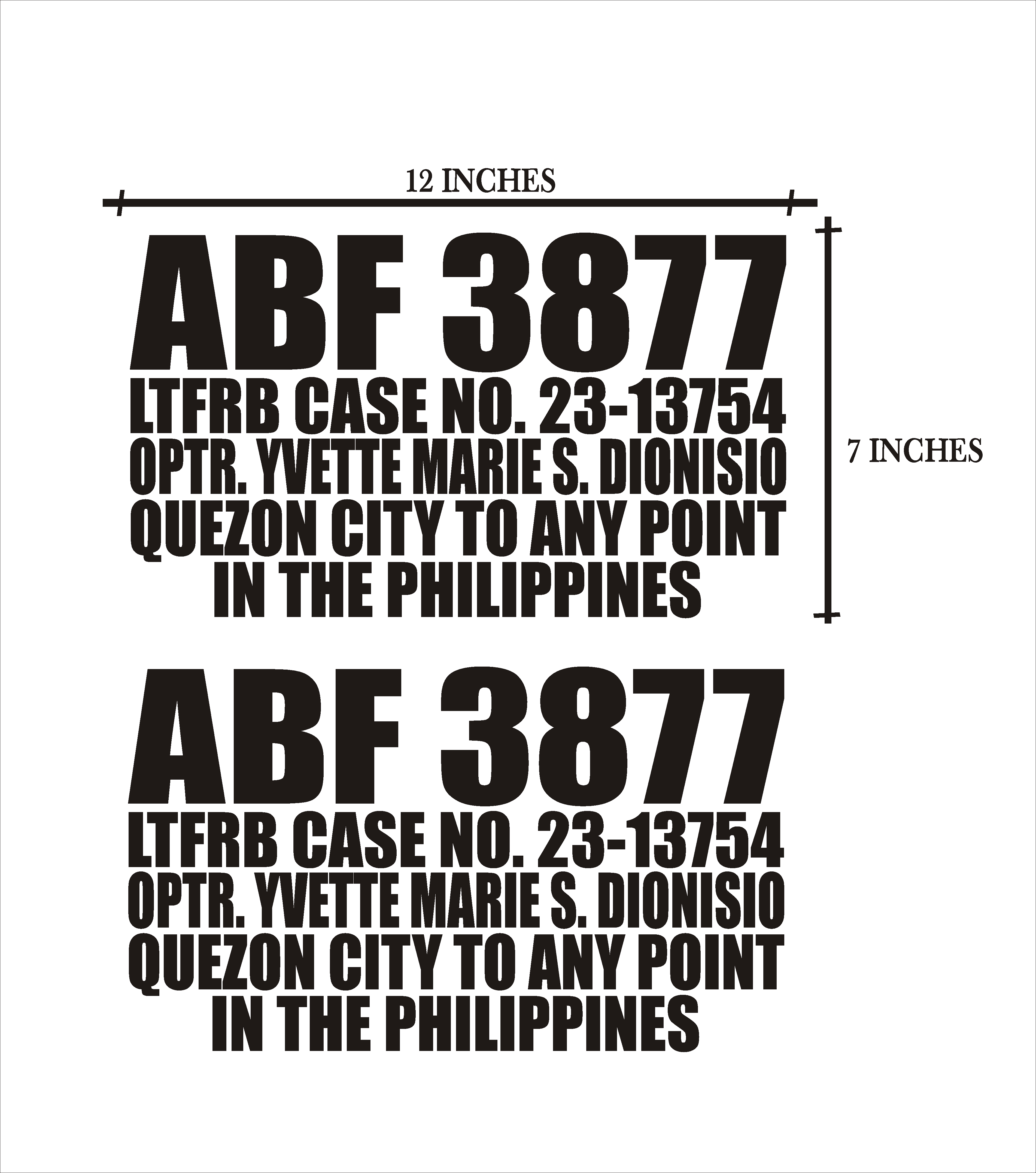 CUSTOMIZED CUT OUT VINYL STICKER 2PCS. LTFRB CASE NO. | Lazada PH