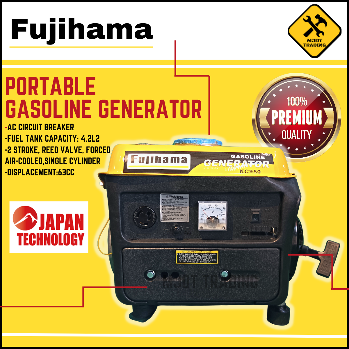 FUJIHAMA JAPAN HIGH QUALITY PORTABLE GASOLINE GENERATOR KC950 (SINGLE ...