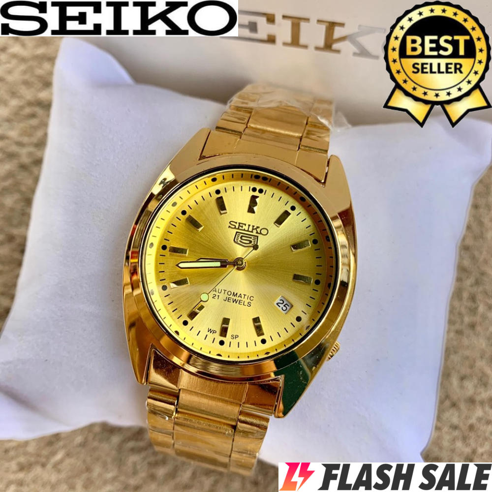 Seiko 5 21 Jewels AI Automatic Hand Movement All Gold Dial Stainless ...