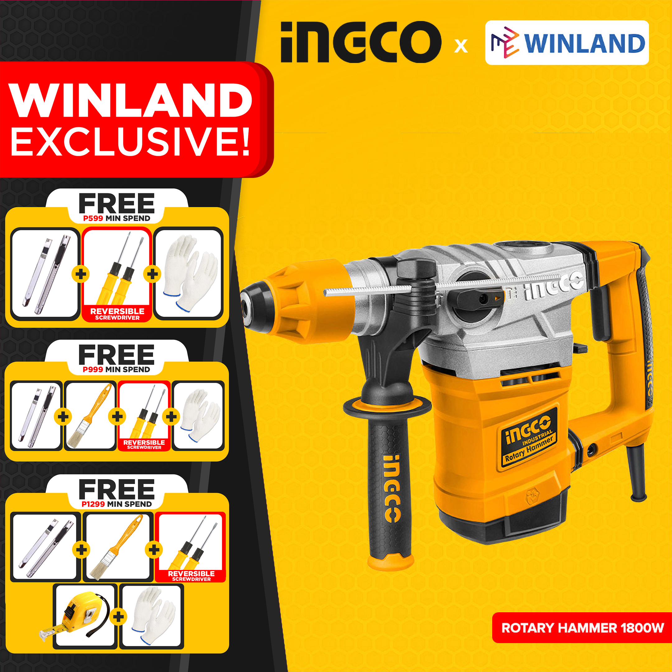INGCO by Winland Rotary Hammer 1800w Free 28in1 Screwdriver Set RH18008 ...
