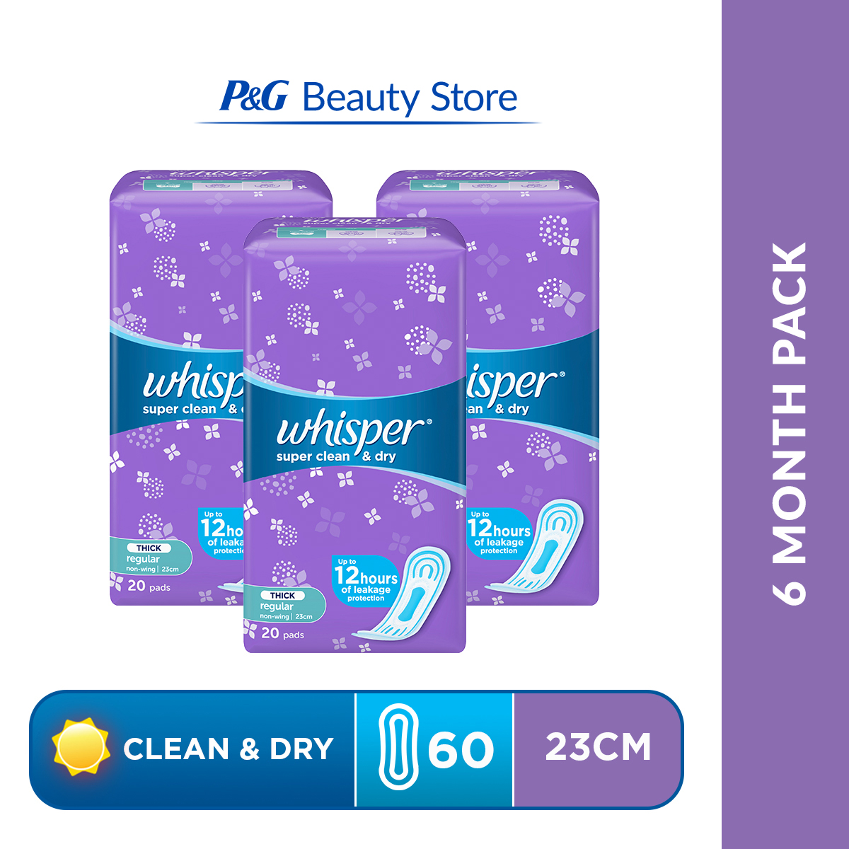 Whisper Super Clean & Dry Regular Flow Non-Wings 20s 6 Month Pack | Lazada PH