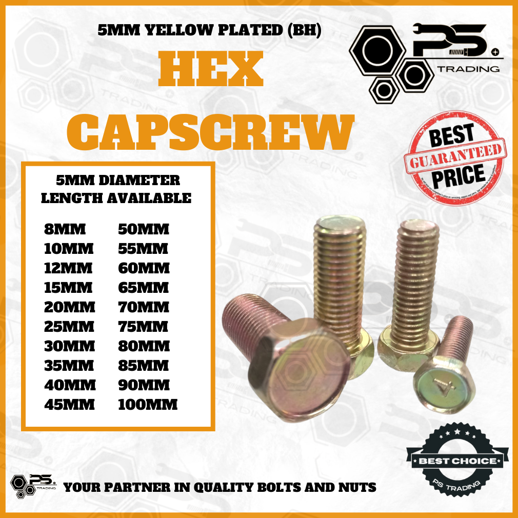 5MM (0.8P) BH HEX BOLT | GOLD PLATED CAPSCREW ORDINARY | TETANIZED ...