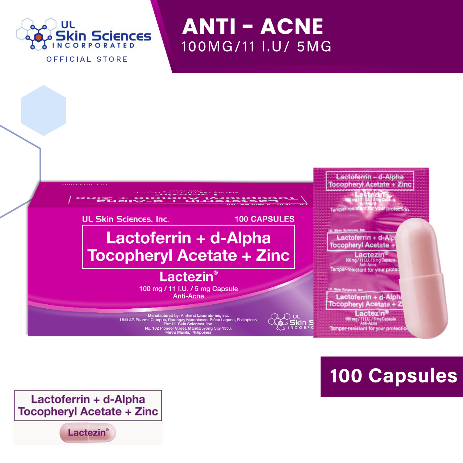 Lactezin 100mg Anti-Acne 100 capsules | Lazada PH