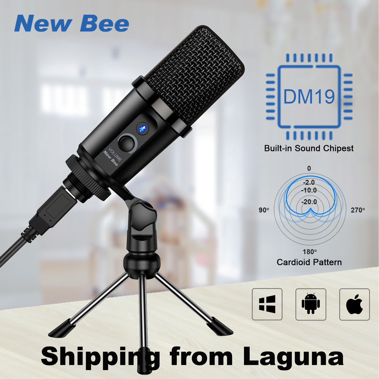 【with Tripod】New Bee USB Microphone Condenser Recording PC Mic with ...