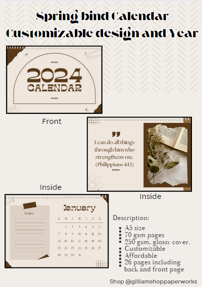 Spring bind Wall Calendar Customizable design and Year | Lazada PH