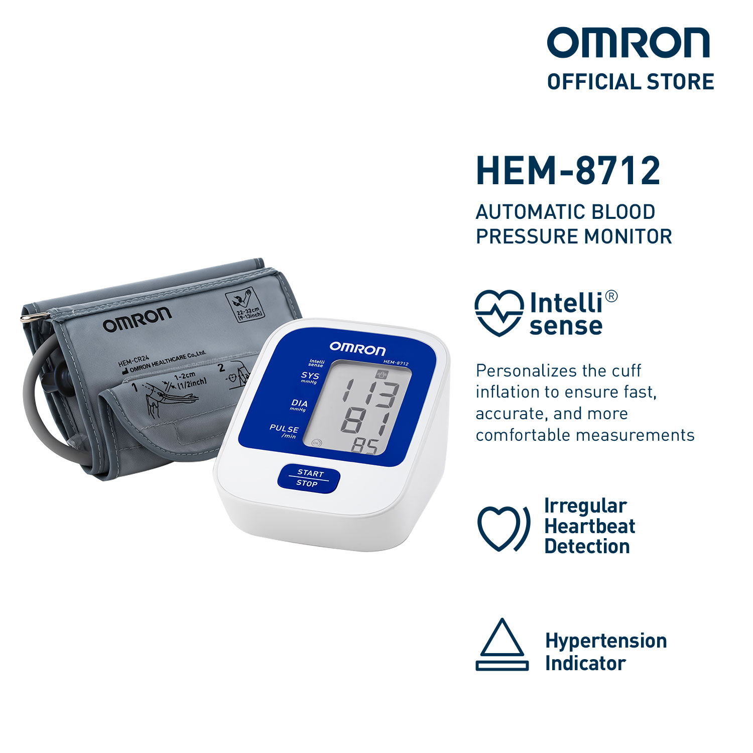 Omron HEM-8712 Automatic Upper Arm Blood Pressure Monitor BPM Digital ...