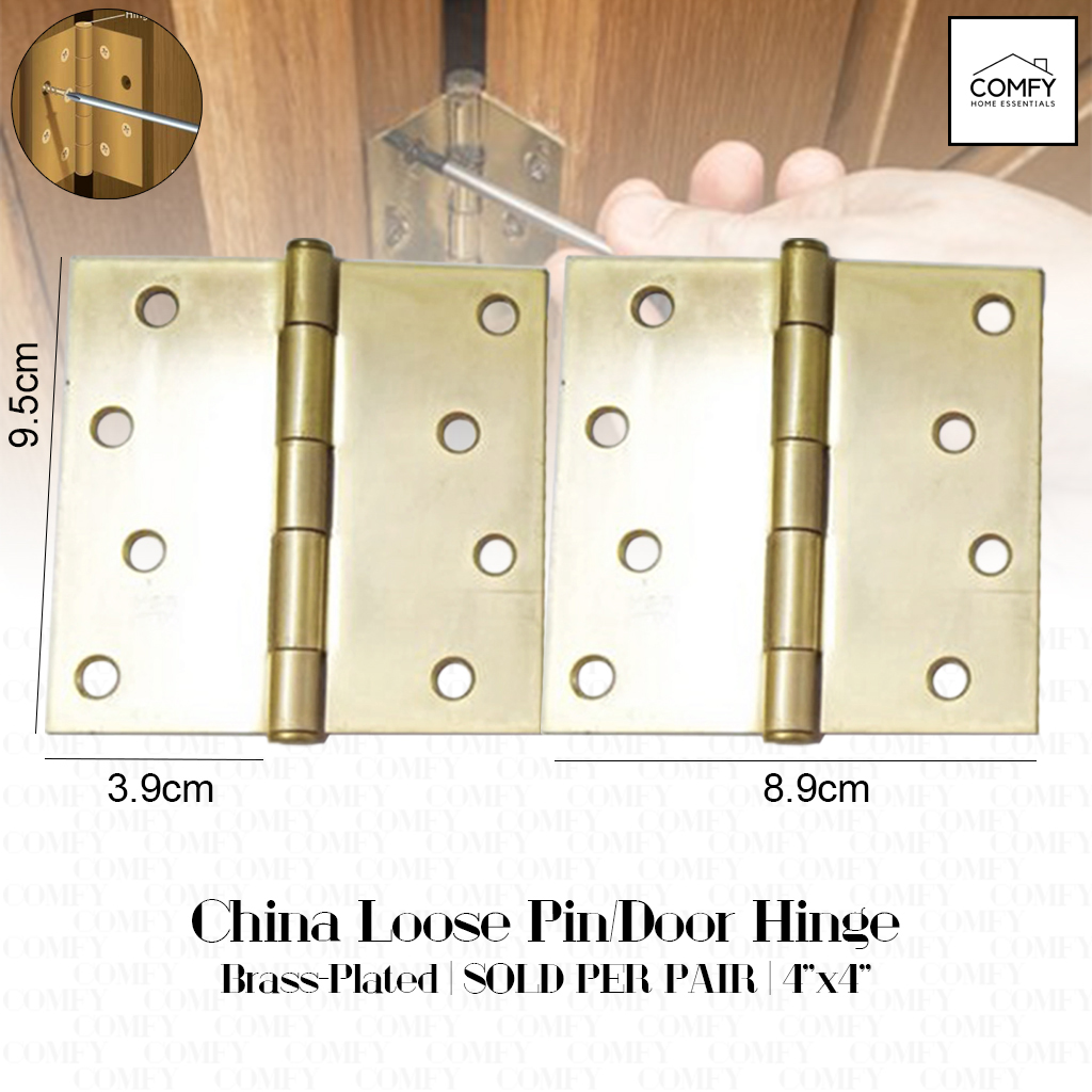(ONE PAIR) China Brass Plated Loose Pin Door Hinge Hinges (3x3 / 3.5x3 ...