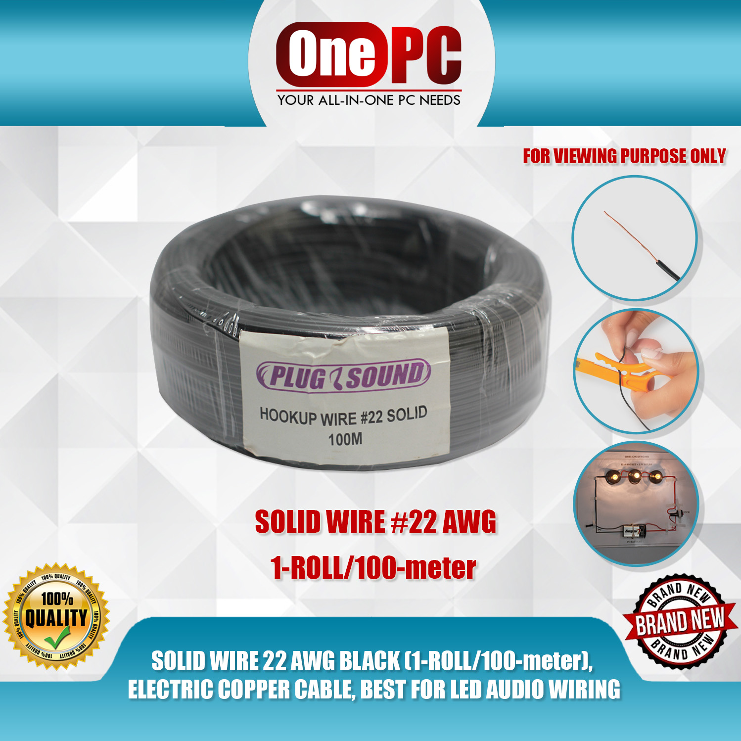 SOLID WIRE 22 AWG BLACK (1-ROLL/100-meter), ELECTRIC COPPER CABLE, BEST ...