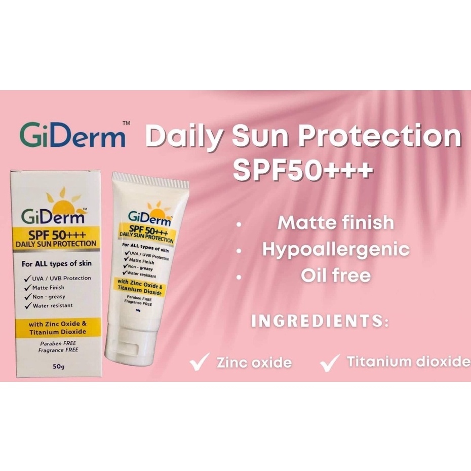 Sunblock Cream with Zinc Oxide and Titanium Dioxide GiDerm SPF50 Daily ...