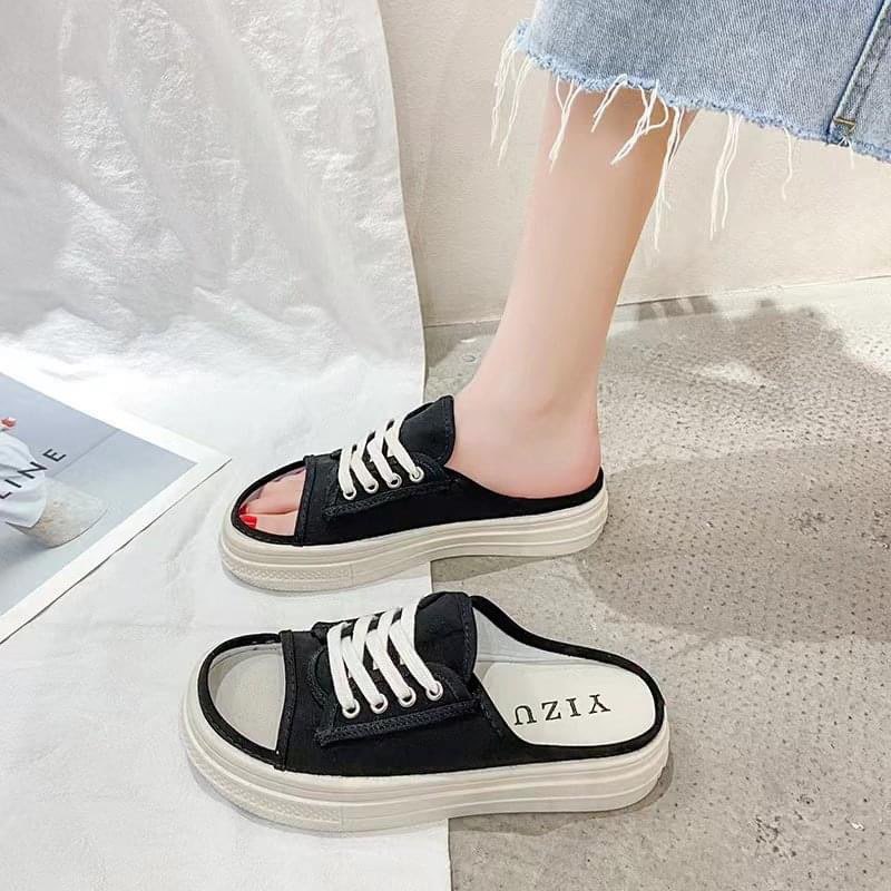 Women’s open toe style with height increase Korean lace and canvas ...