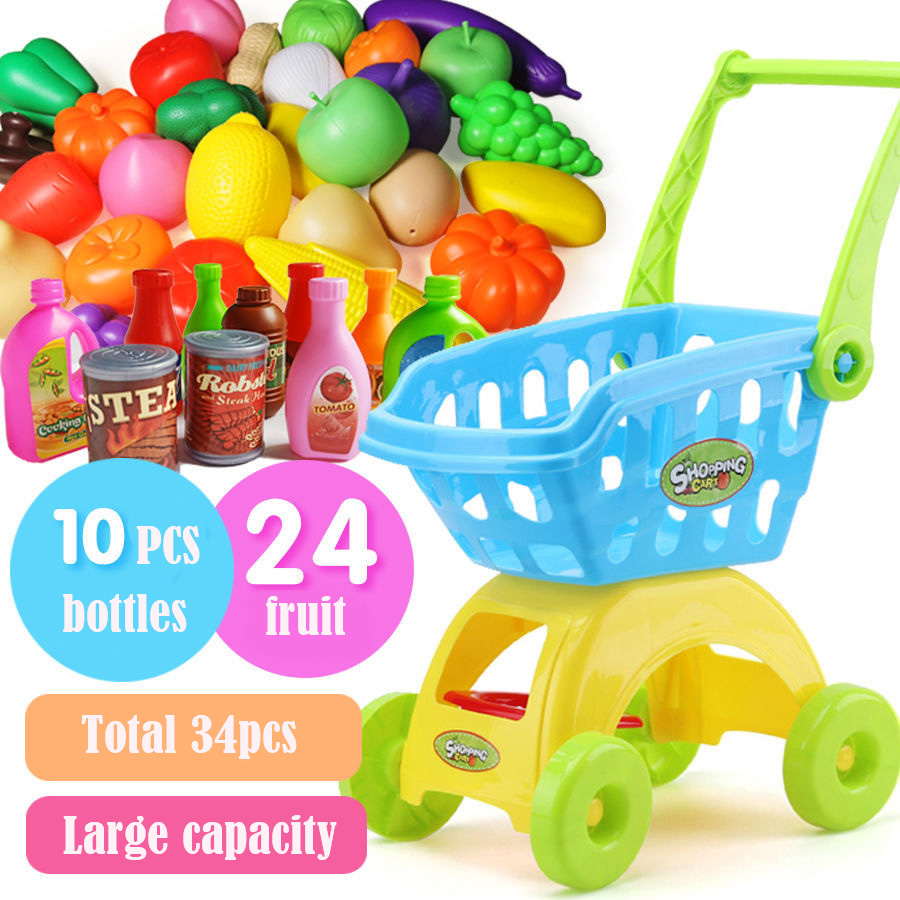 Kids Simulation Supermarket Shopping Cart Baby Pretend Play Education ...