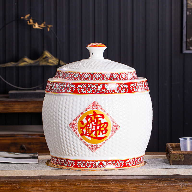 Jingdezhen ceramic rice jar rice barrel rice storage box 10 kg 20 kg ...
