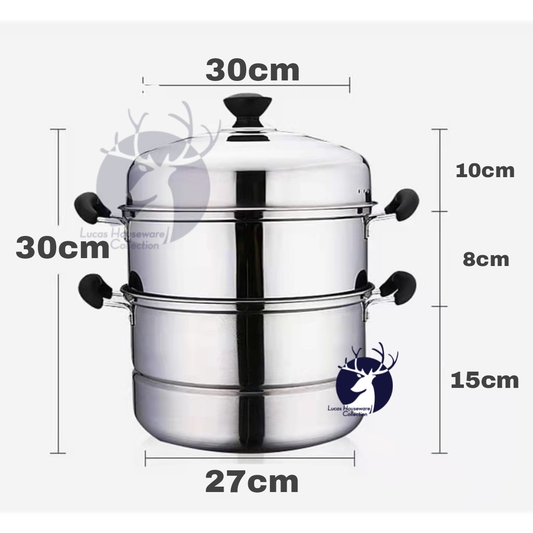 3 LAYER STAINLESS STEEL STEAMER 30cm/28cm & 26cm STEAMER SIOMAI ...
