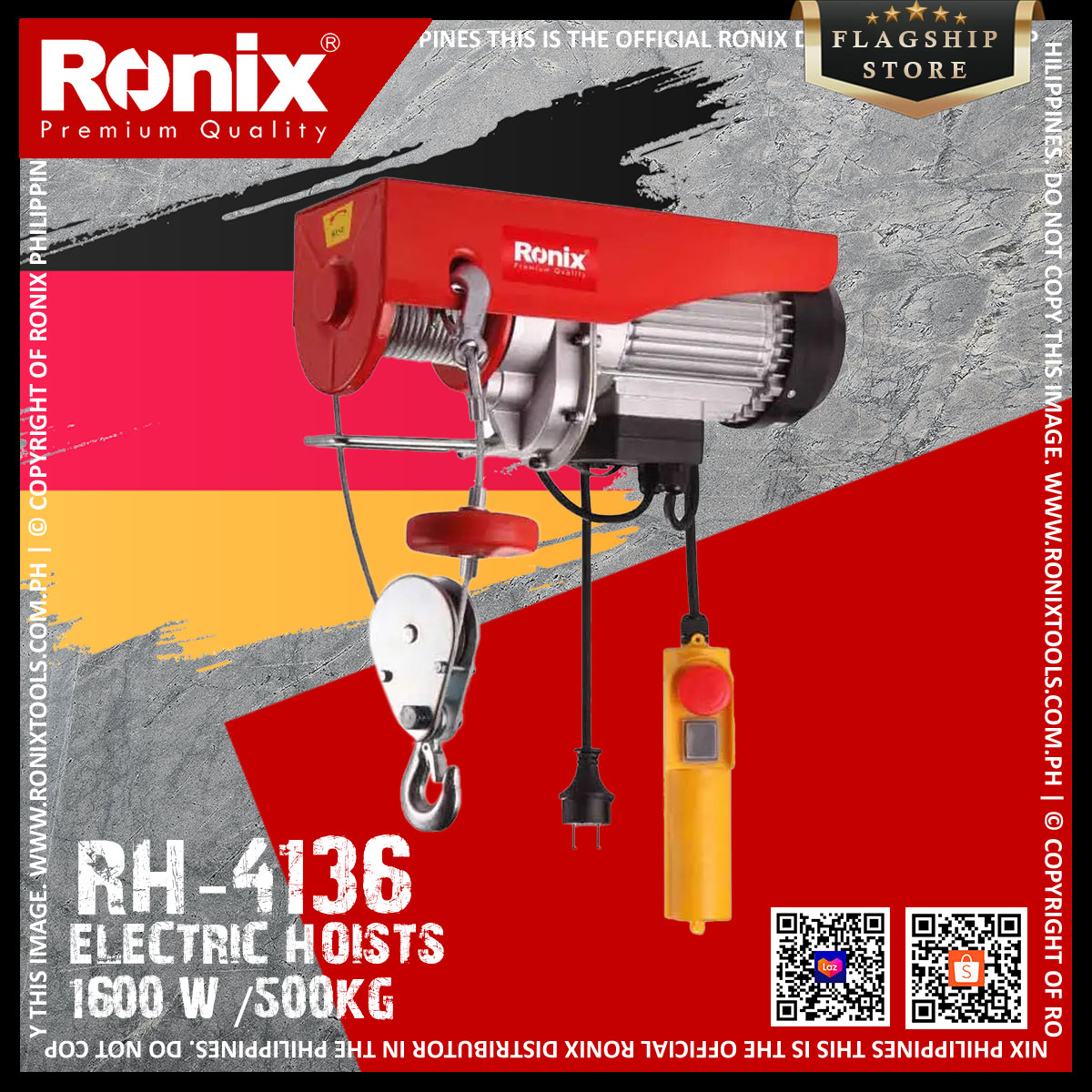 Ronix RH-4136 Electric Hoists 1600 W /500Kg heavy lift maintenance ...