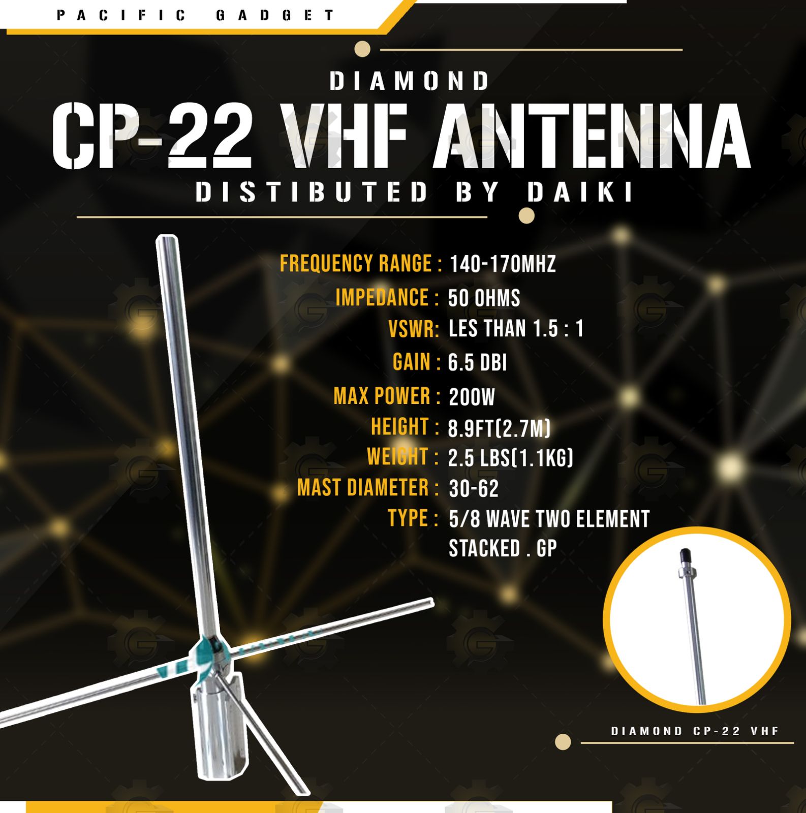 Diamond CP22 VHF antenna base radio center frequency 144 to 146mhz ...