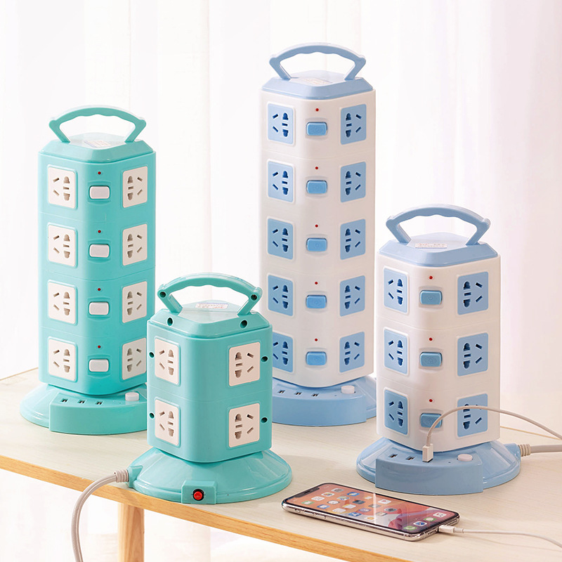 USB charging tower type vertical socket switch three-dimensional ...