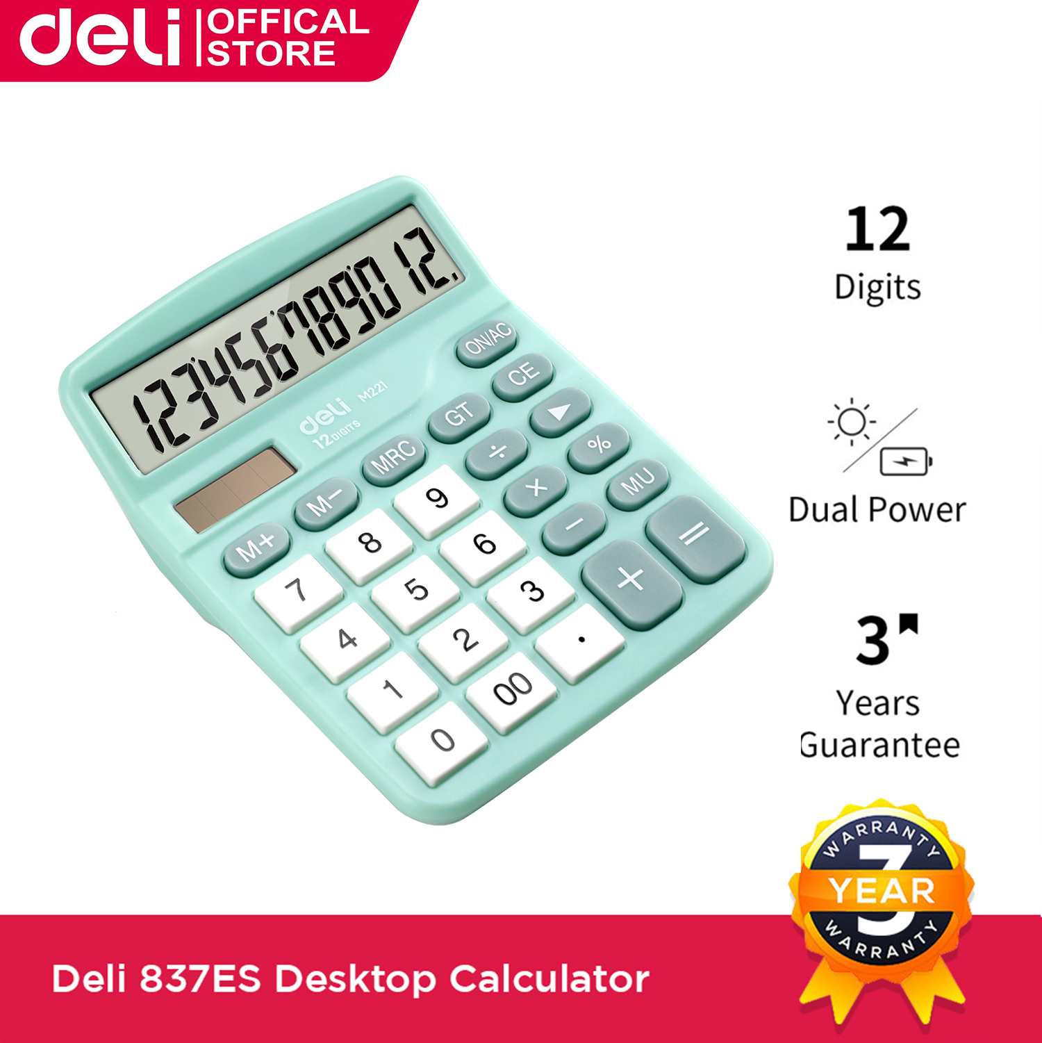 Deli Desktop Calculator Dual Power Office Calculator 12-Bit Large ...