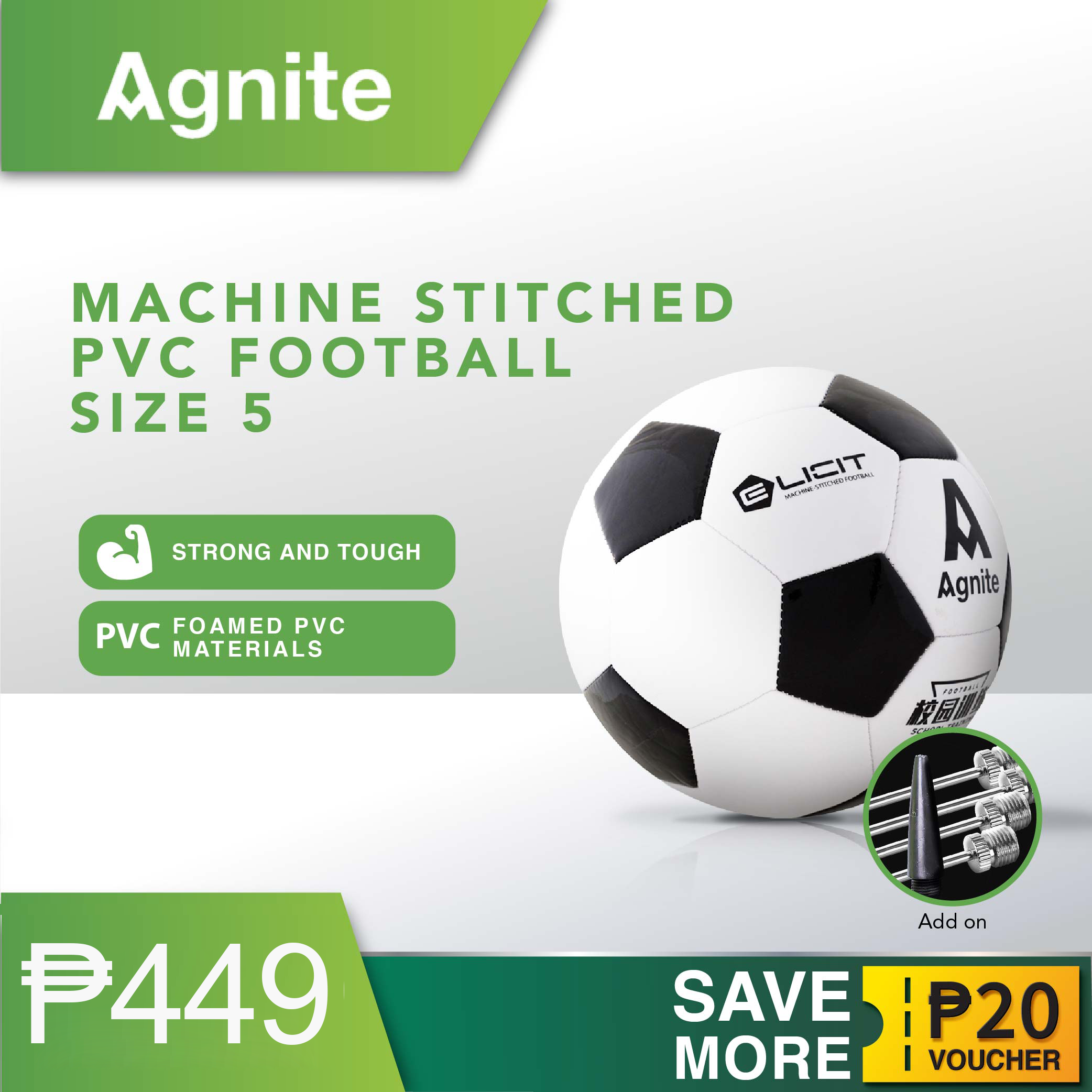 AGNITE by Deli Soccer Ball Football PVC Machine Stitched Size 5 F1203 ...