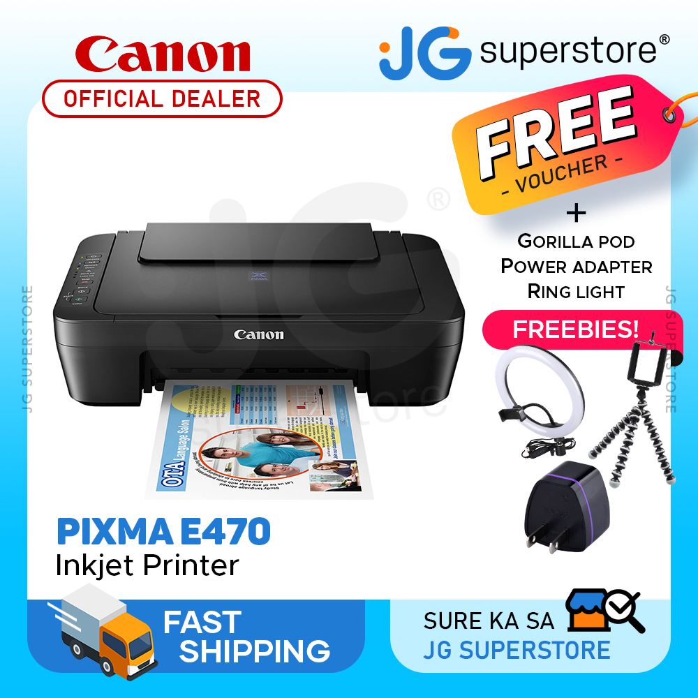 Canon PIXMA E470 Compact Wireless All-In-One Inkjet Printer with 1200DPI Printing Resolution ...