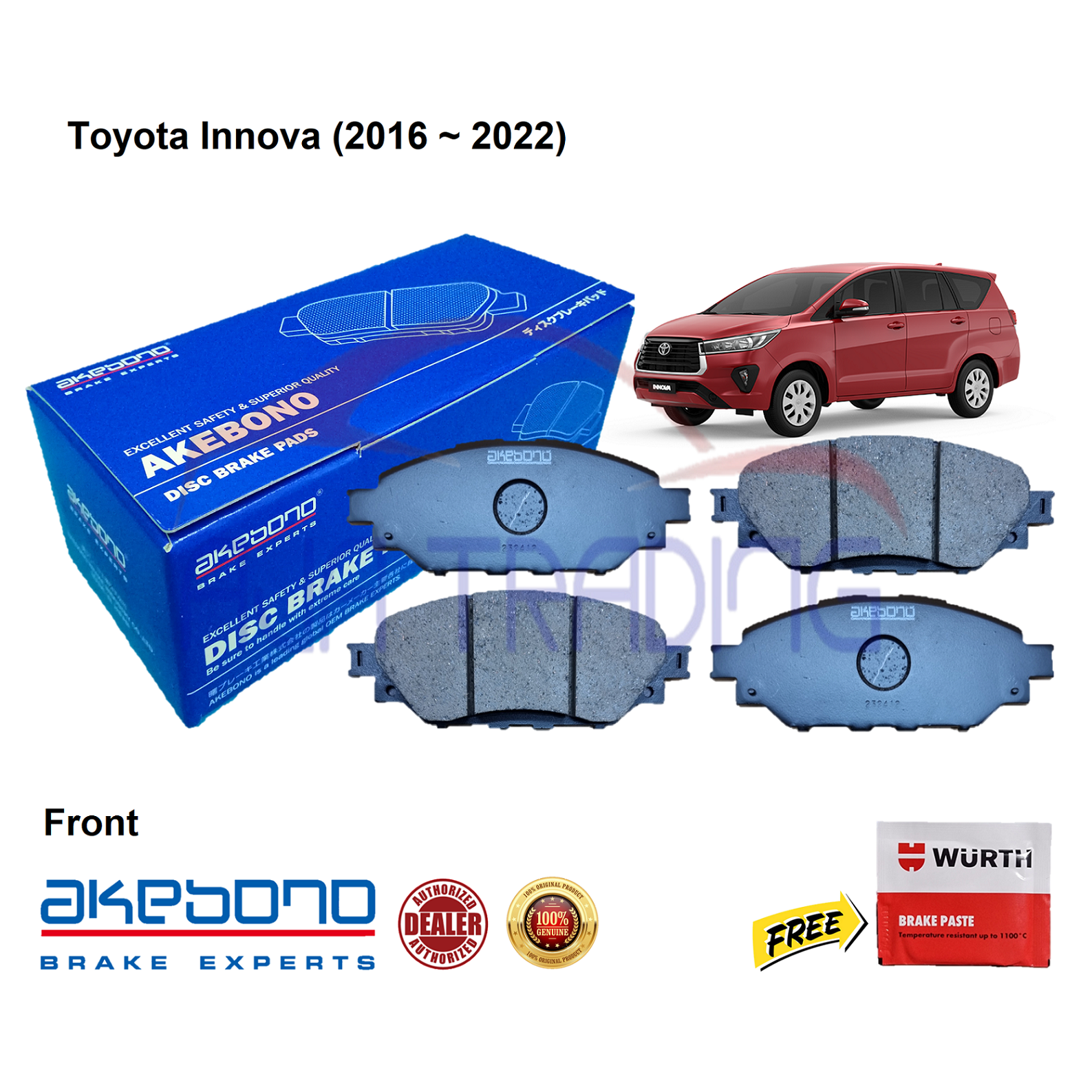 Genuine Akebono Front Brake Pads for Toyota Innova (2016 ~ 2022) - w ...