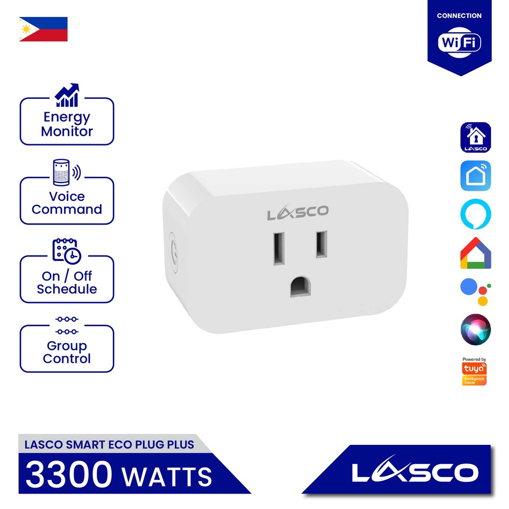 LASCO WiFi Eco Plug Plus Smart Plug with Energy Monitor Socket Outlet ...