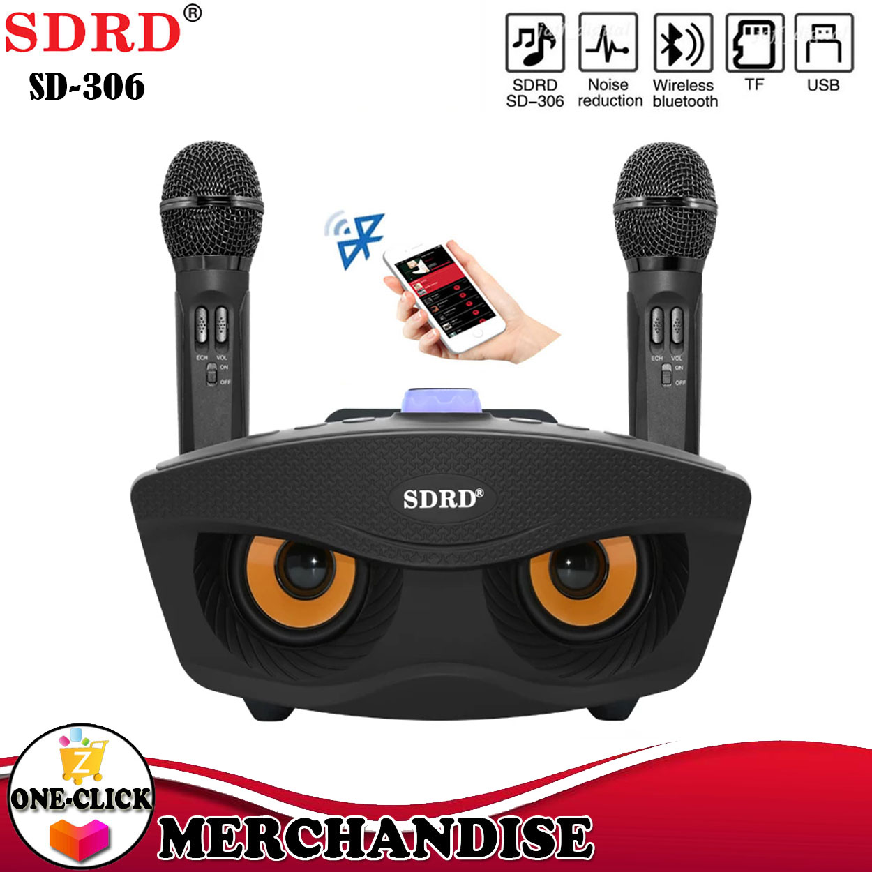 SDRD SD-306 Bluetooth Speaker With 2 Wireless Microphones Outdoor ...