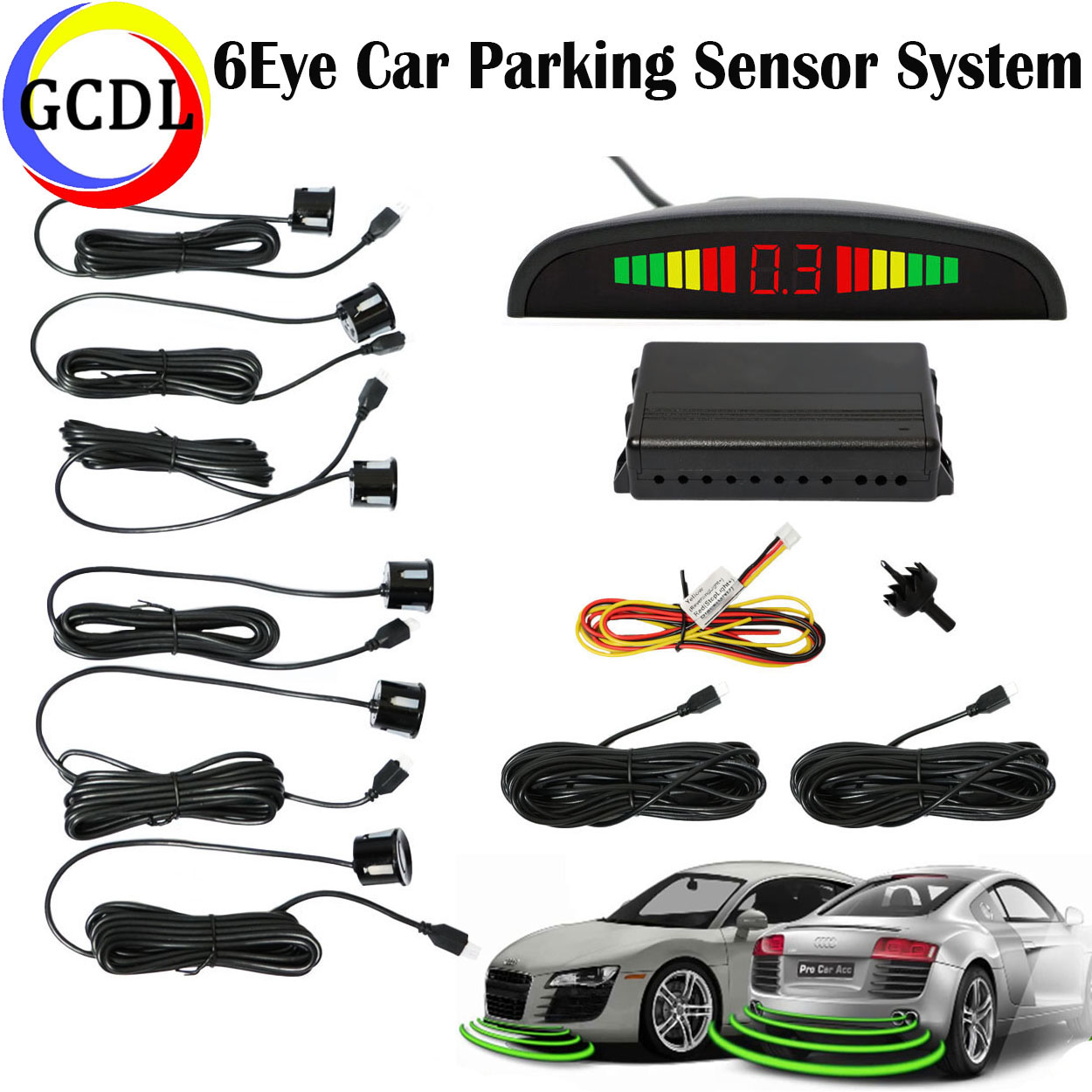 Car Parking Sensor With 6 Eye Front and Rear Reverse Backup Sensors ...