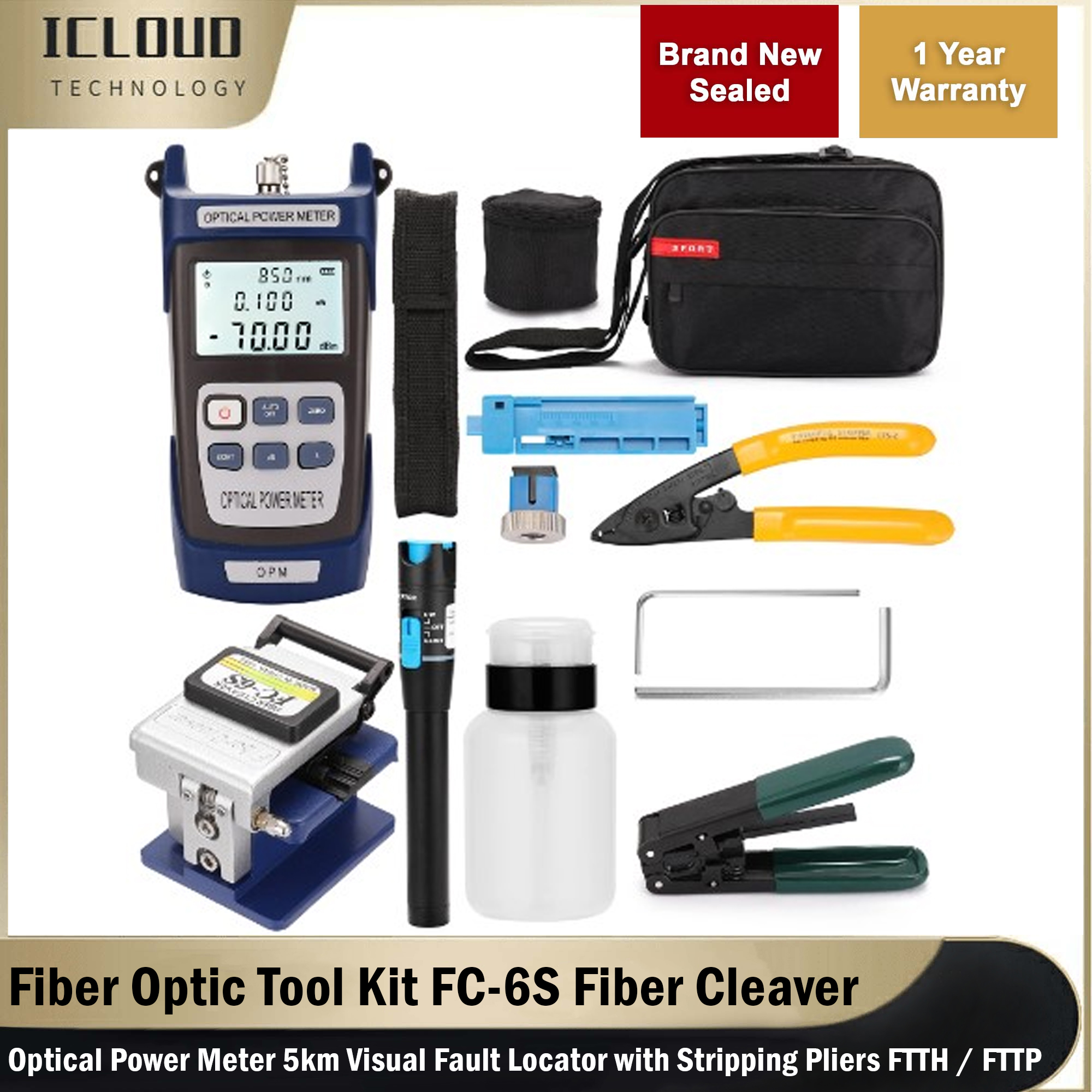 Fiber Optic Tool Kit FC-6S Fiber Cleaver Optical Power Meter 5km Visual ...
