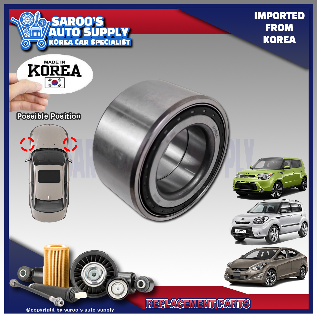 [Front] Axle Bearing /Wheel Hub Bearing For Elantra (11-15) ,Soul (08 ...
