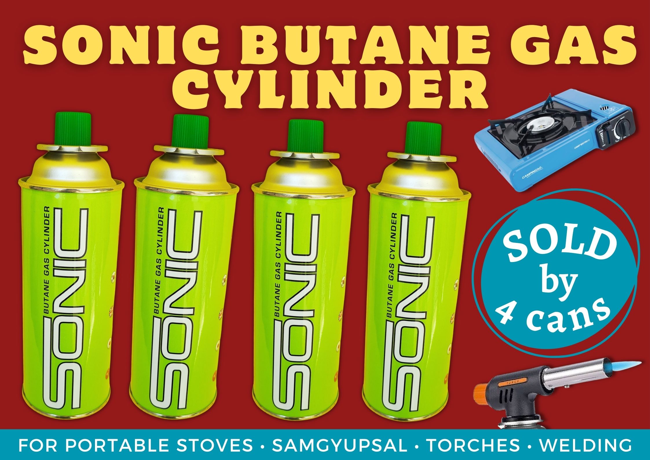 Sonic Butane Gas Cylinder Sold by 4 pcs. For Portable Stoves Cooking ...