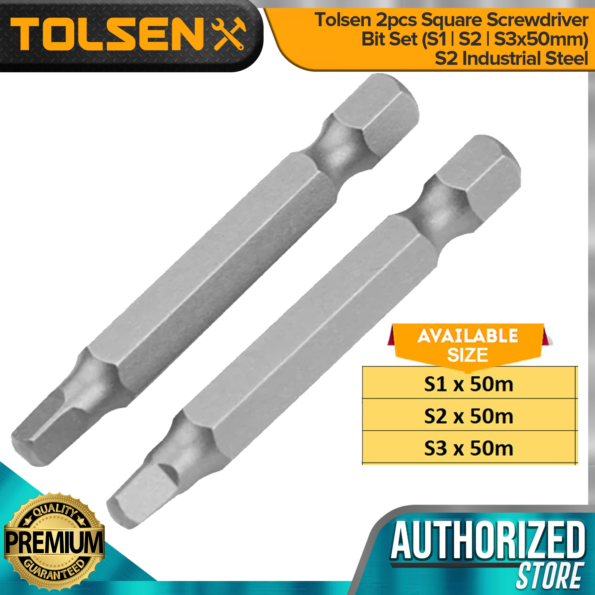 Tolsen 2pcs Square Screwdriver Bit Set (S1 | S2 | S3x50mm) S2 ...