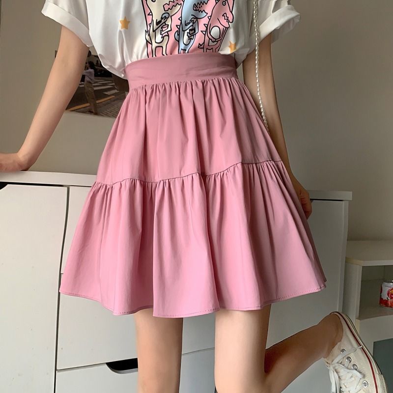 Skirt pambabae 2022 summer bagong solid na kulay maikling palda high ...