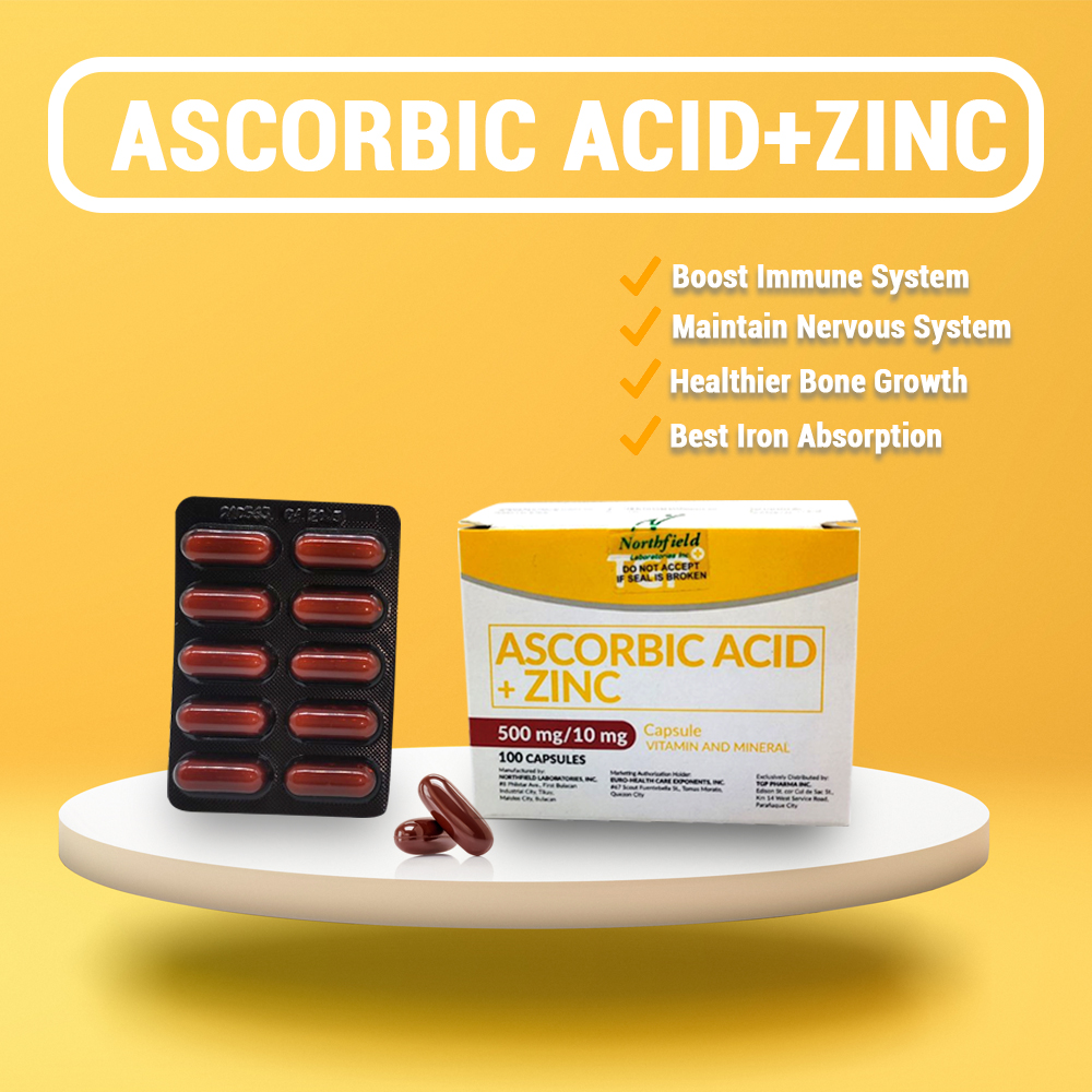 1 Box TGP Ascorbic Acid + Zinc Capsule 500mg/10mg (100 Capsules ...