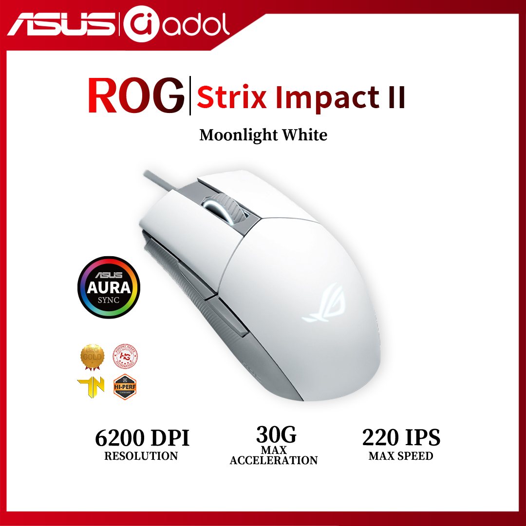 ASUS ROG Strix Impact II Moonlight White Gaming Mouse Ambidextrous ...