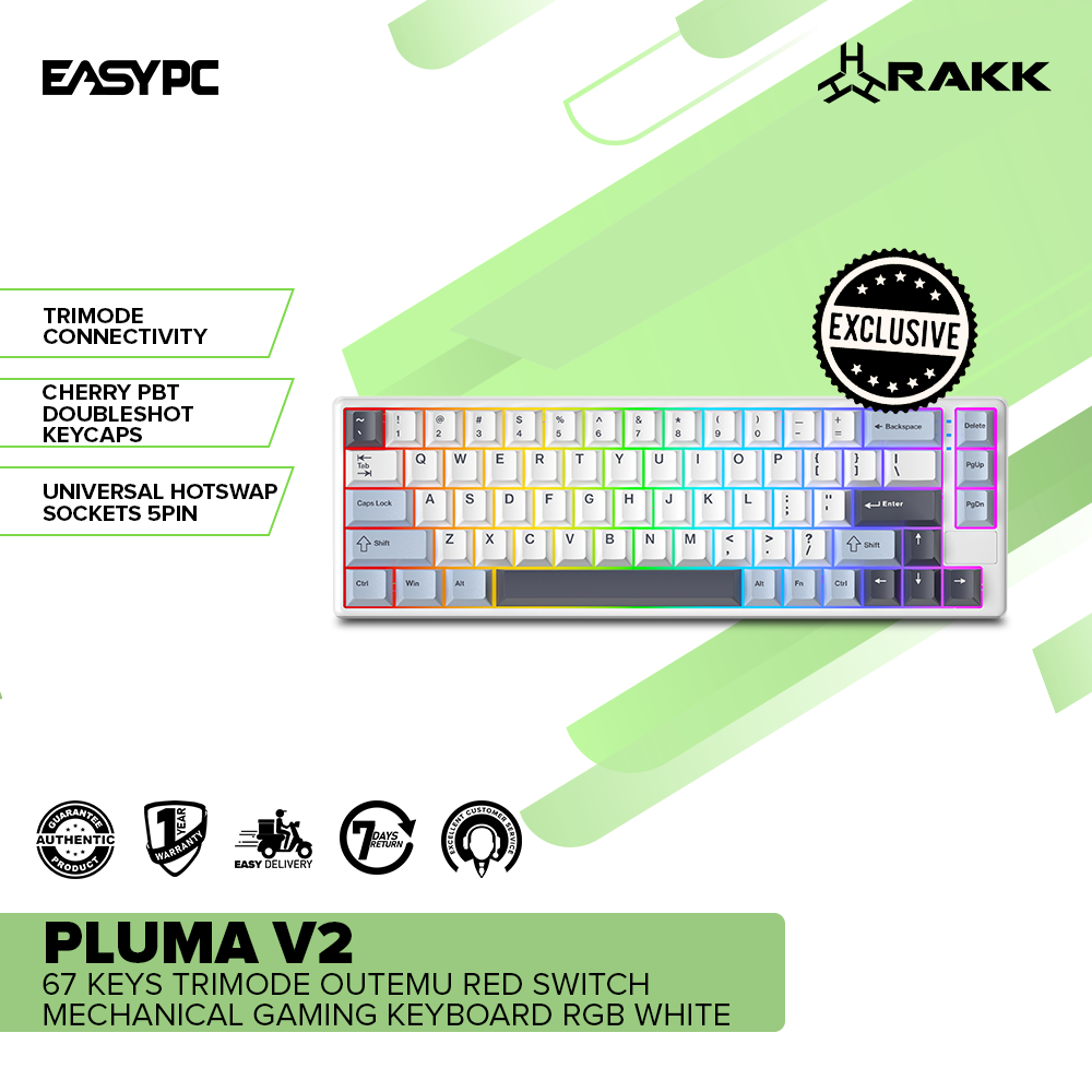 EasyPC | RAKK Pluma Trimode 68 Keys Outemu Red / Blue / White RGB ...