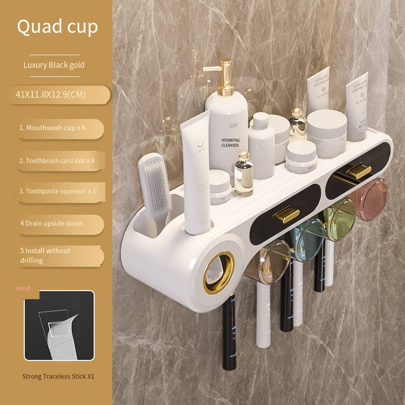 Rrfbaby Toothbrush Cup Rack Perforated Mouthwash Toothpaste Squeezing Handy Tool Wall-Mounted ...