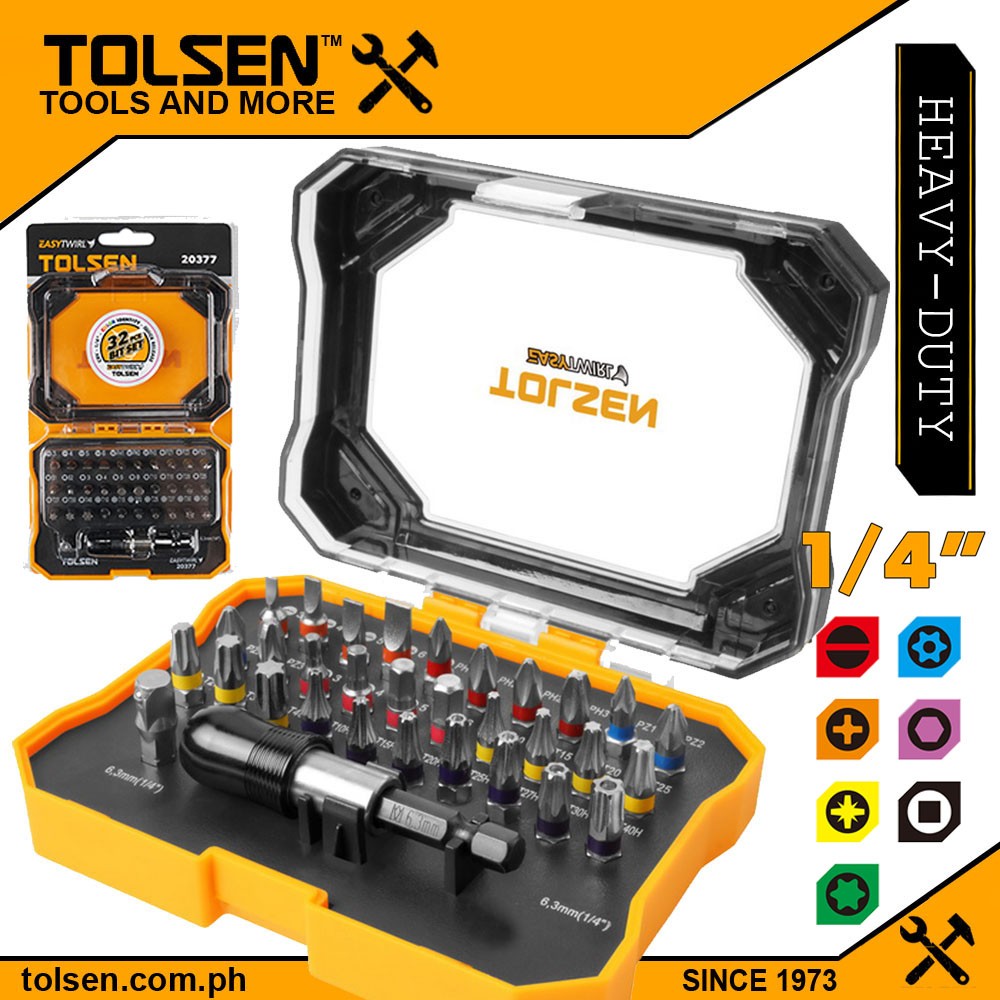 Tolsen 32pcs Bit Set w/ Hard Case & 1/4" Quick Release Holder (Philips ...