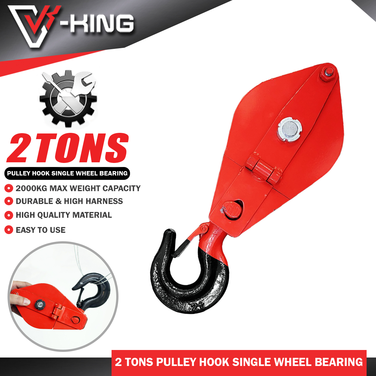 V-KING 0.5 / 1 / 2 / 3 TONS Pulley Hook Single Wheel Snatch Block ...