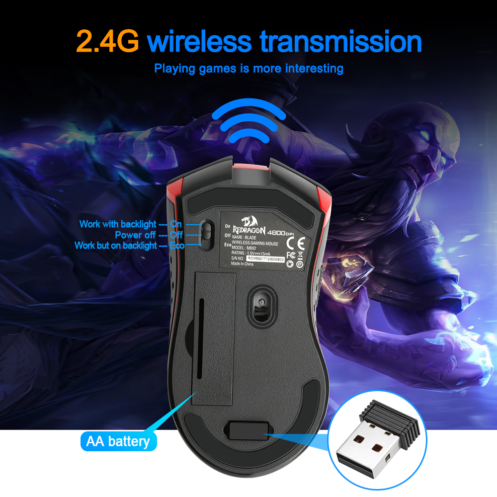 Redragon Blade M692 USB Wireless Gaming Mouse 4800 DPI 9 buttons ...