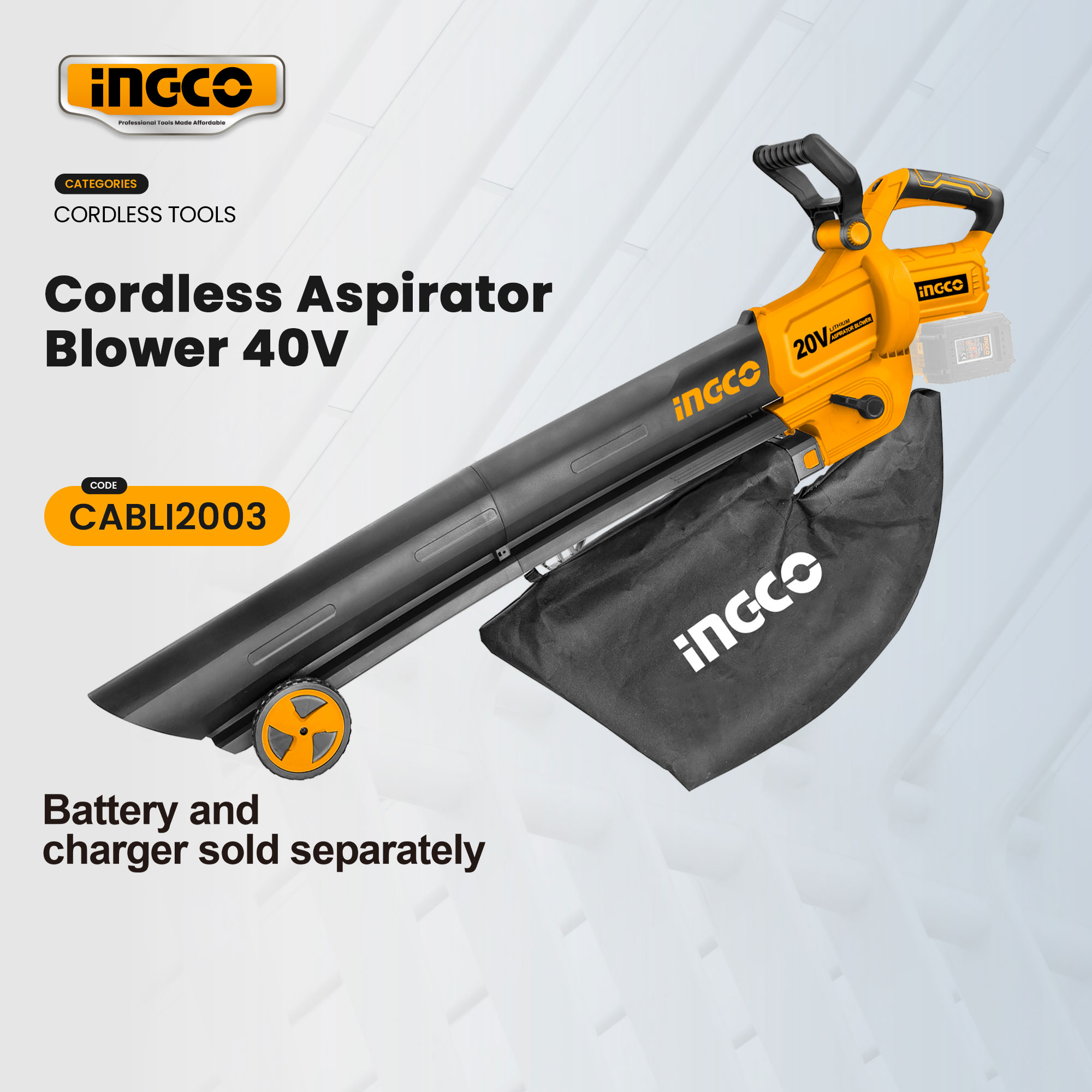 Ingco 40V Lithium-Ion Cordless Aspirator Air Blower Vacuum Dual ...