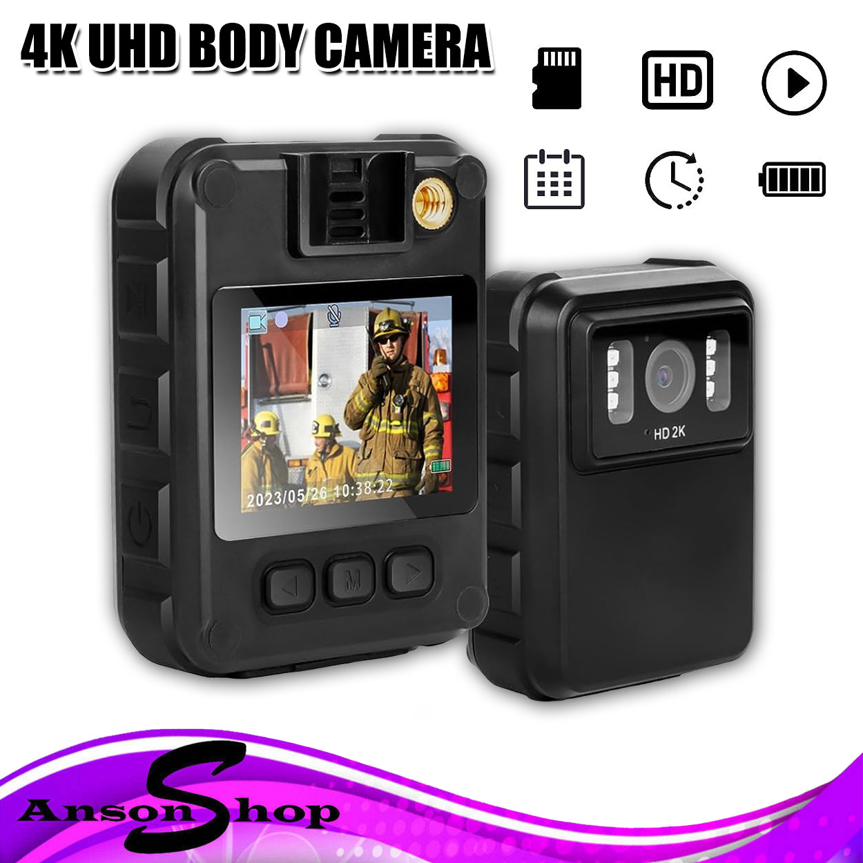 4K HD Body Camera with Night Vision with Shoulder Clip & Bike Cam Mount ...
