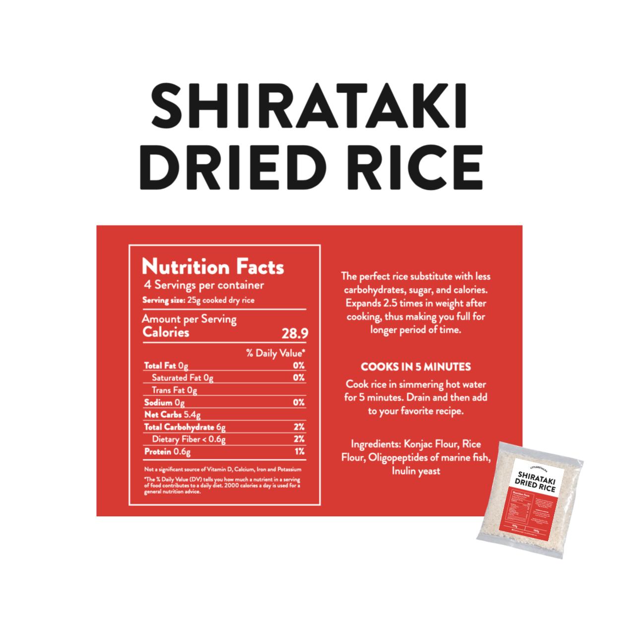 Dry / Dried Shirataki Rice and Noodles Konjac Keto/Low Carb Diet ...