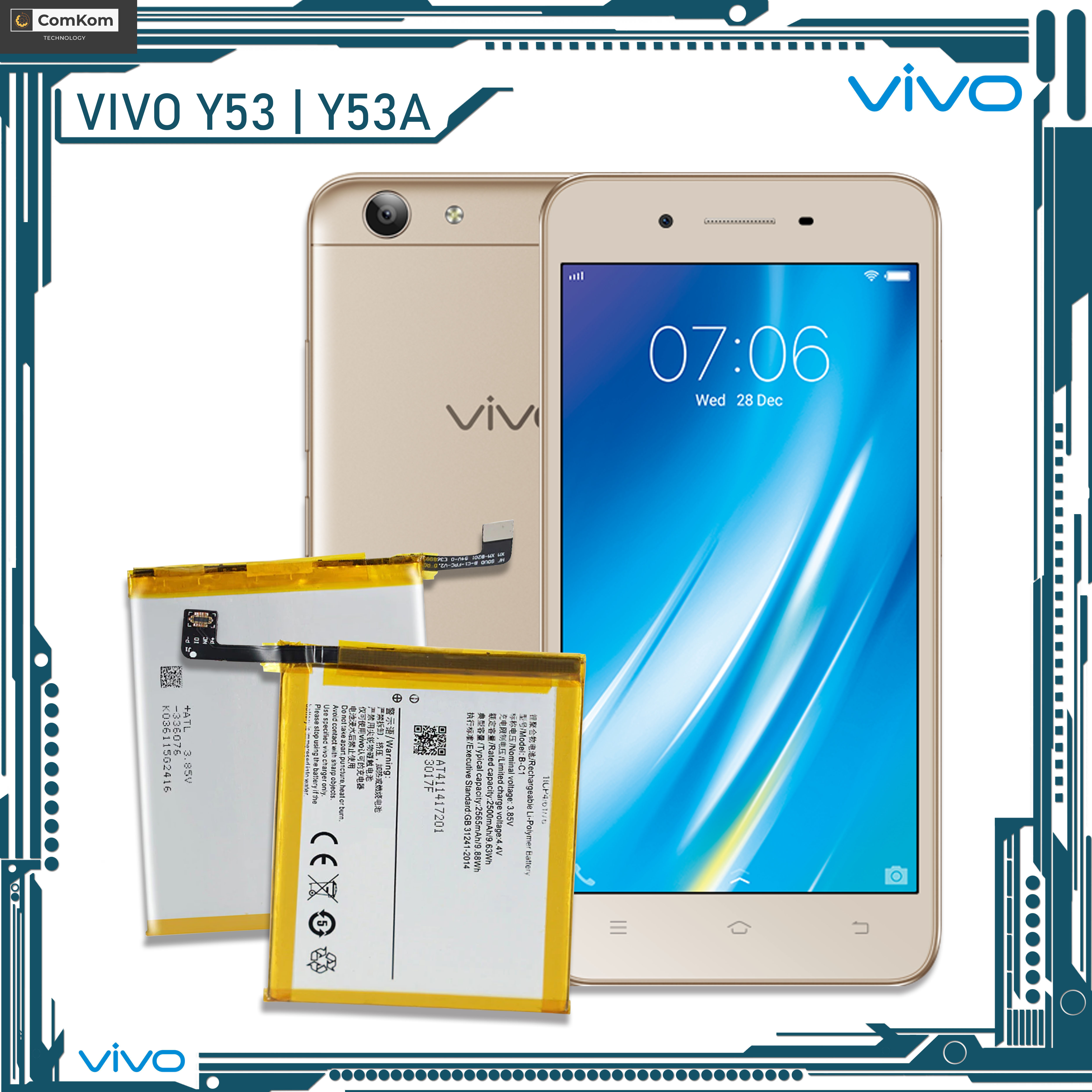 VIVO Y53 Y53A Battery 1606A (100% Original) | Model: B-C1 2565mAh ...