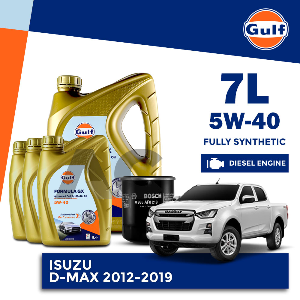 GULF CHANGE OIL BUNDLE FOR ISUZU D-MAX 2012-2019 5W-40 7L & BOSCH O0219 ...