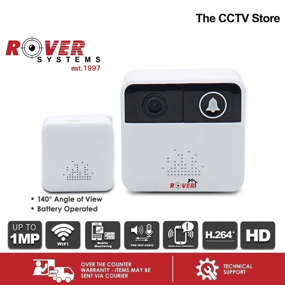 Rover Systems 720P 1MP Smart Video Doorbell Panoramic 140° View Battery ...