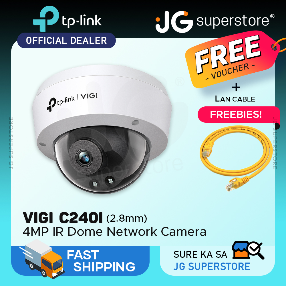 TP-Link VIGI C240I 4MP IR Dome Network CCTV Camera 2K QHD (2.8mm) Ceiling/Wall Mounting with ...