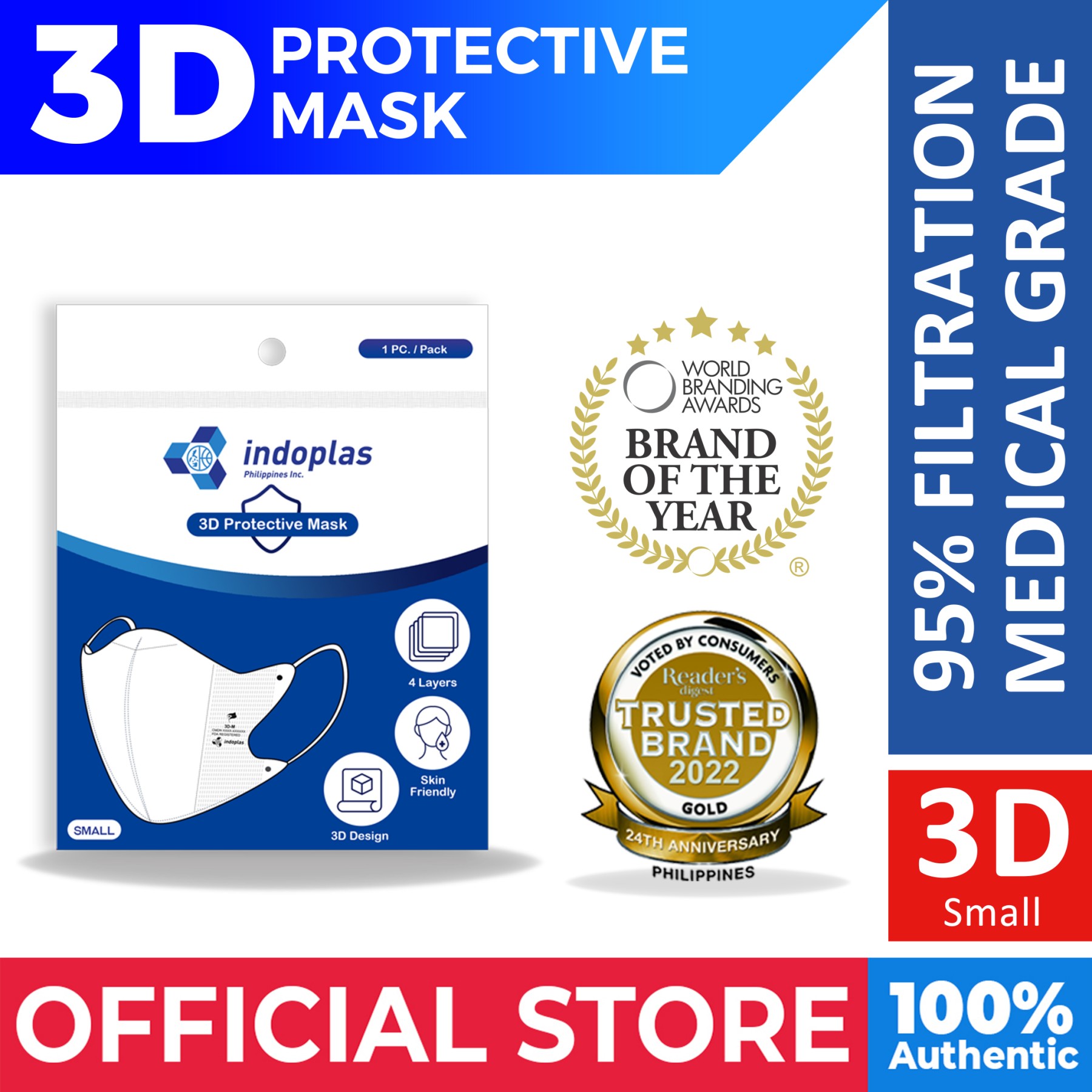 Indoplas KF94 3D Small (Kids) Face Mask FDA Registered - 1 Pack | Lazada PH